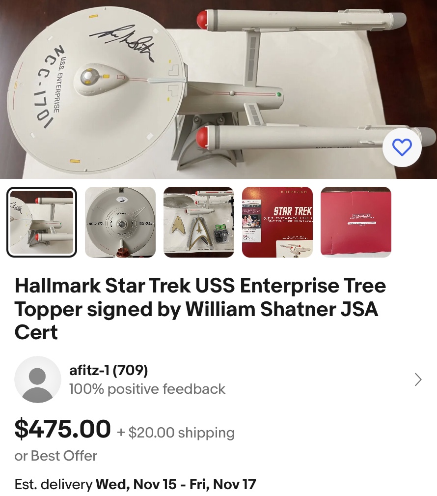 William Shatner Signed Tree Topper Available on eBay | Hallmark Star ...