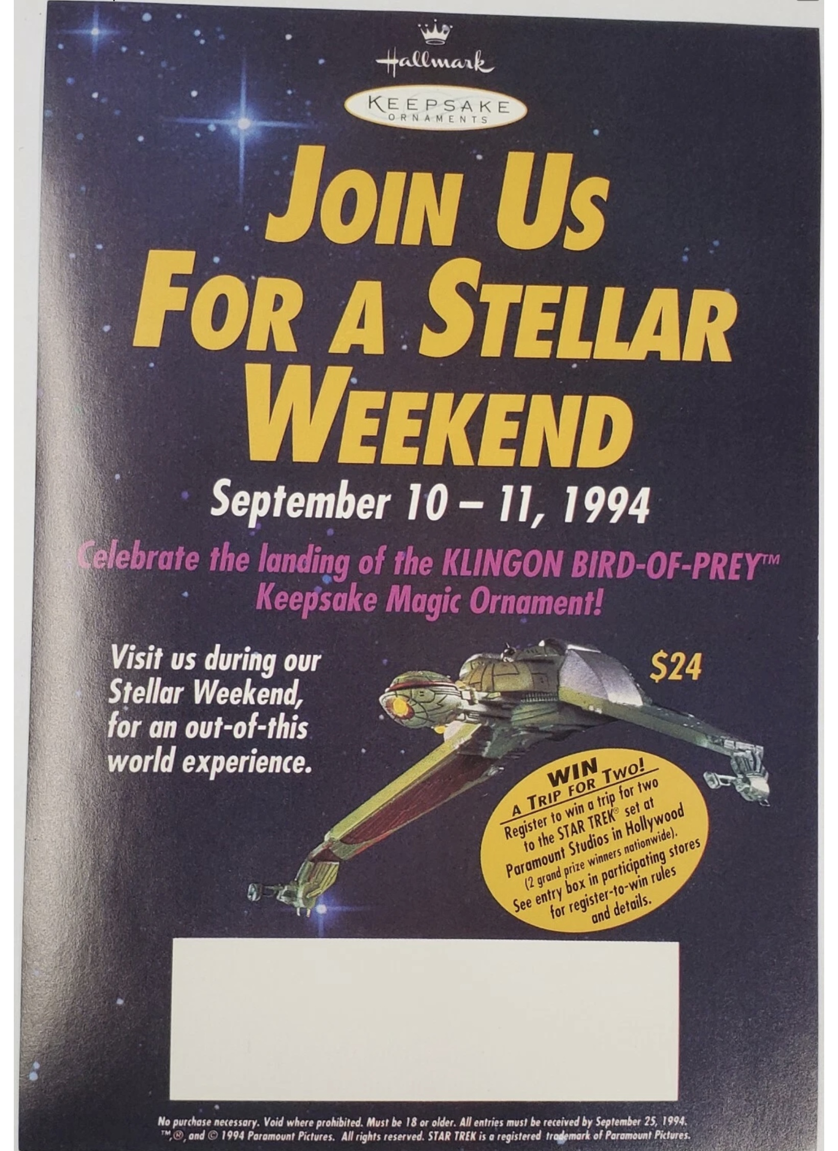 1994 Promotional Flyer | Hallmark Star Trek Ornaments