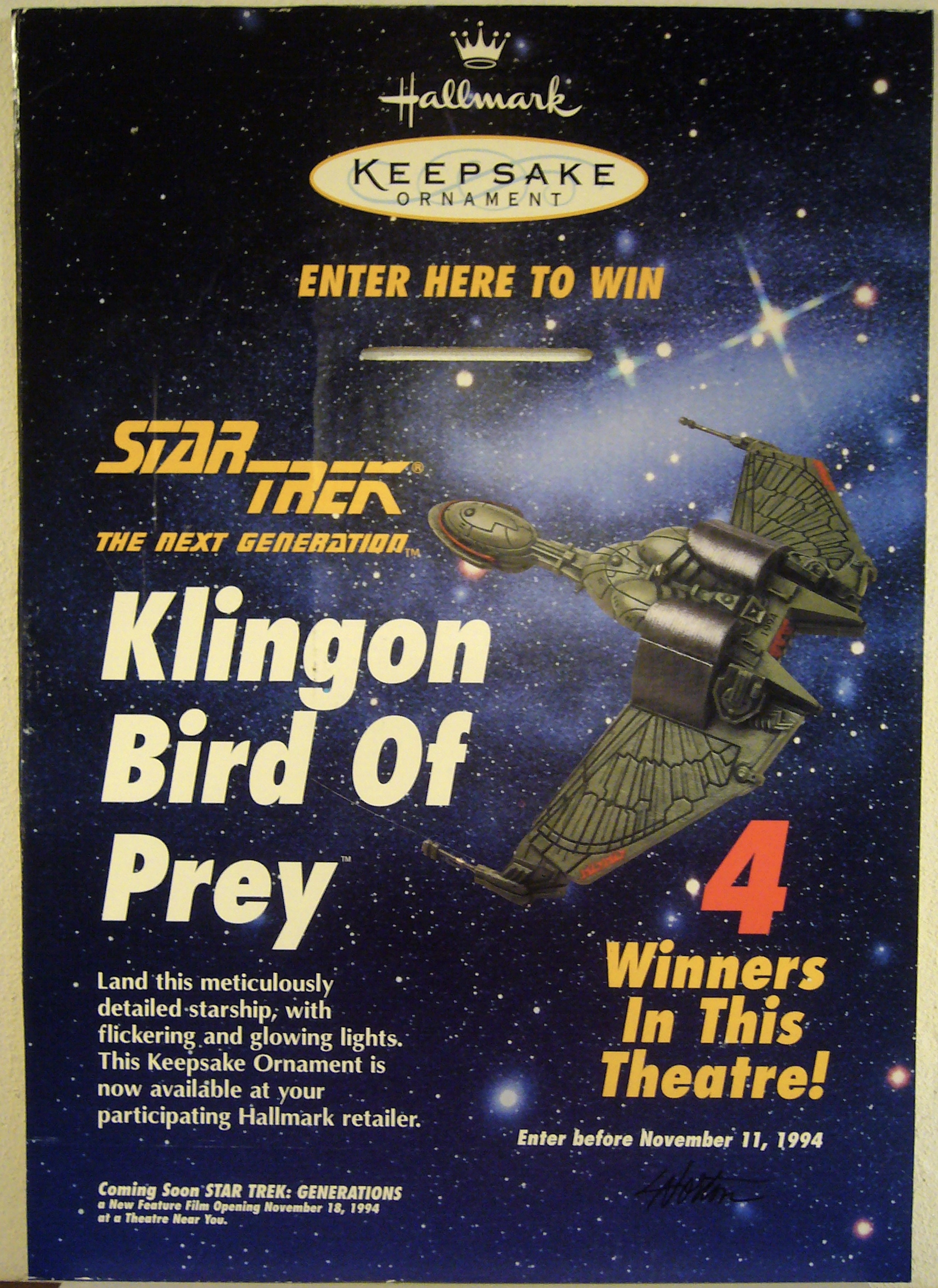 1994 AMC Theater Box/Hallmark Klingon Bird of Prey Giveaway | Hallmark ...