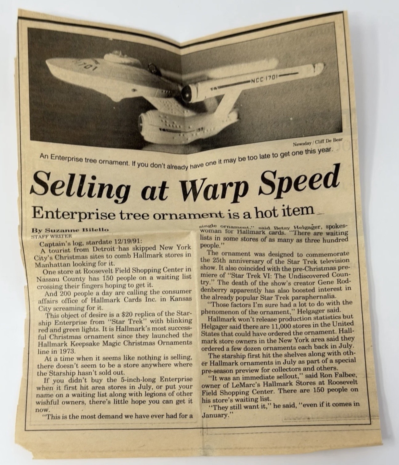 1991 Enterprise Article by Suzanne Bilello | Hallmark Star Trek Ornaments