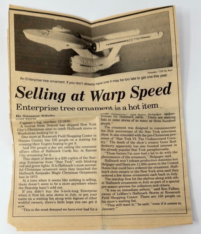 1991 Enterprise Article by Suzanne Bilello | Hallmark Star Trek Ornaments